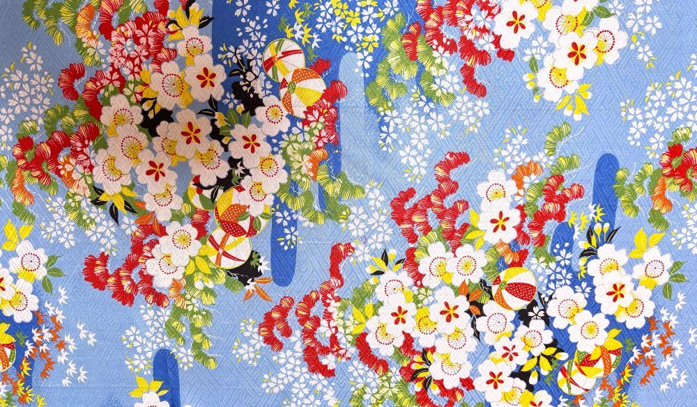 古布*縮緬*和素材】正絹紋錦紗*桜に紙風船 ヱ霞 可愛い 古布*縮緬*和素材】正絹紋錦紗*桜に紙風船 ヱ霞 可愛い