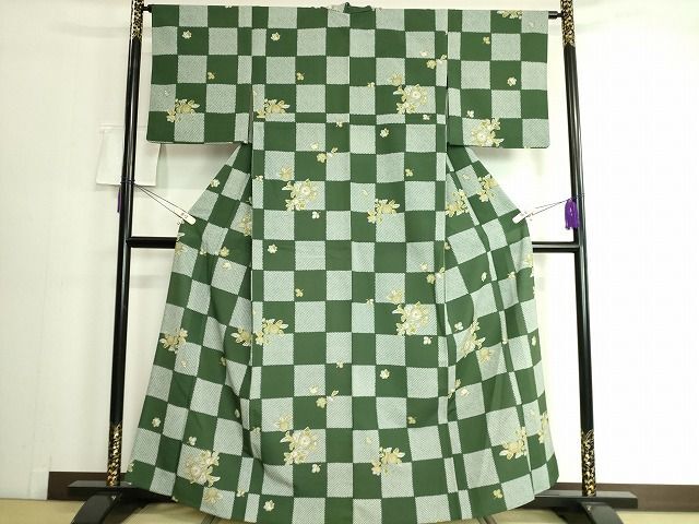 Yahoo!オークション - 平和屋着物 小紋 単衣 市松舞桜 洗える着物 DAAG...