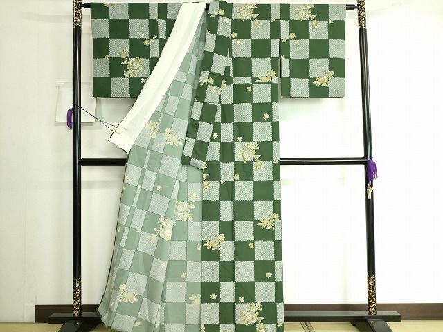 Yahoo!オークション - 平和屋着物 小紋 単衣 市松舞桜 洗える着物 DAAG...