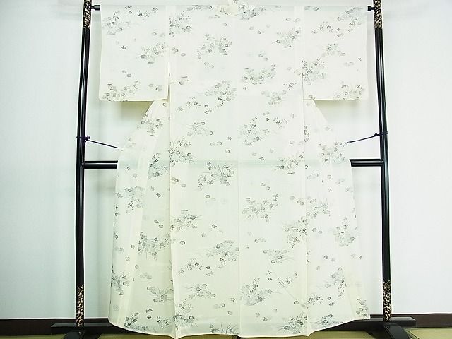 Yahoo!オークション - 平和屋着物 夏物 小紋 絽 花籠文 銀彩 逸品 DAAG...