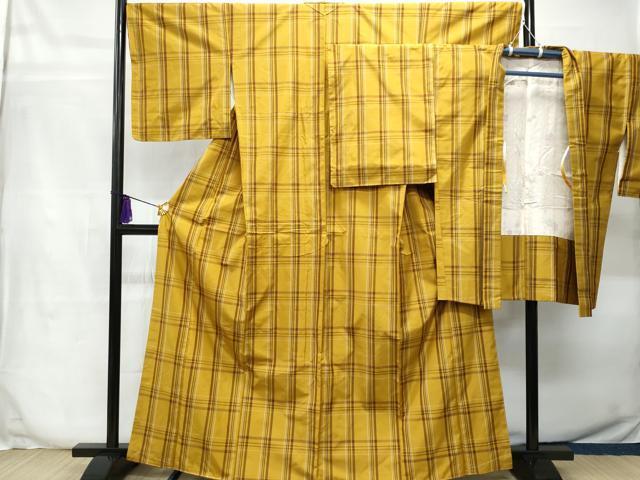 平和屋着物□黄八丈・羽織セット 格子柄 やまと誂製 正絹 逸品 平和屋着物□黄八丈・羽織セット 格子柄 やまと誂製 正絹 逸品