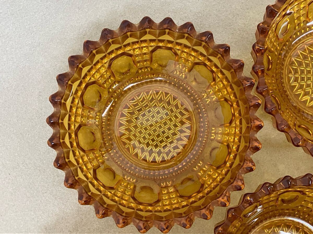 Yahoo!オークション - K-1097【アンバー ガラス 食器 5点セット お皿 ...