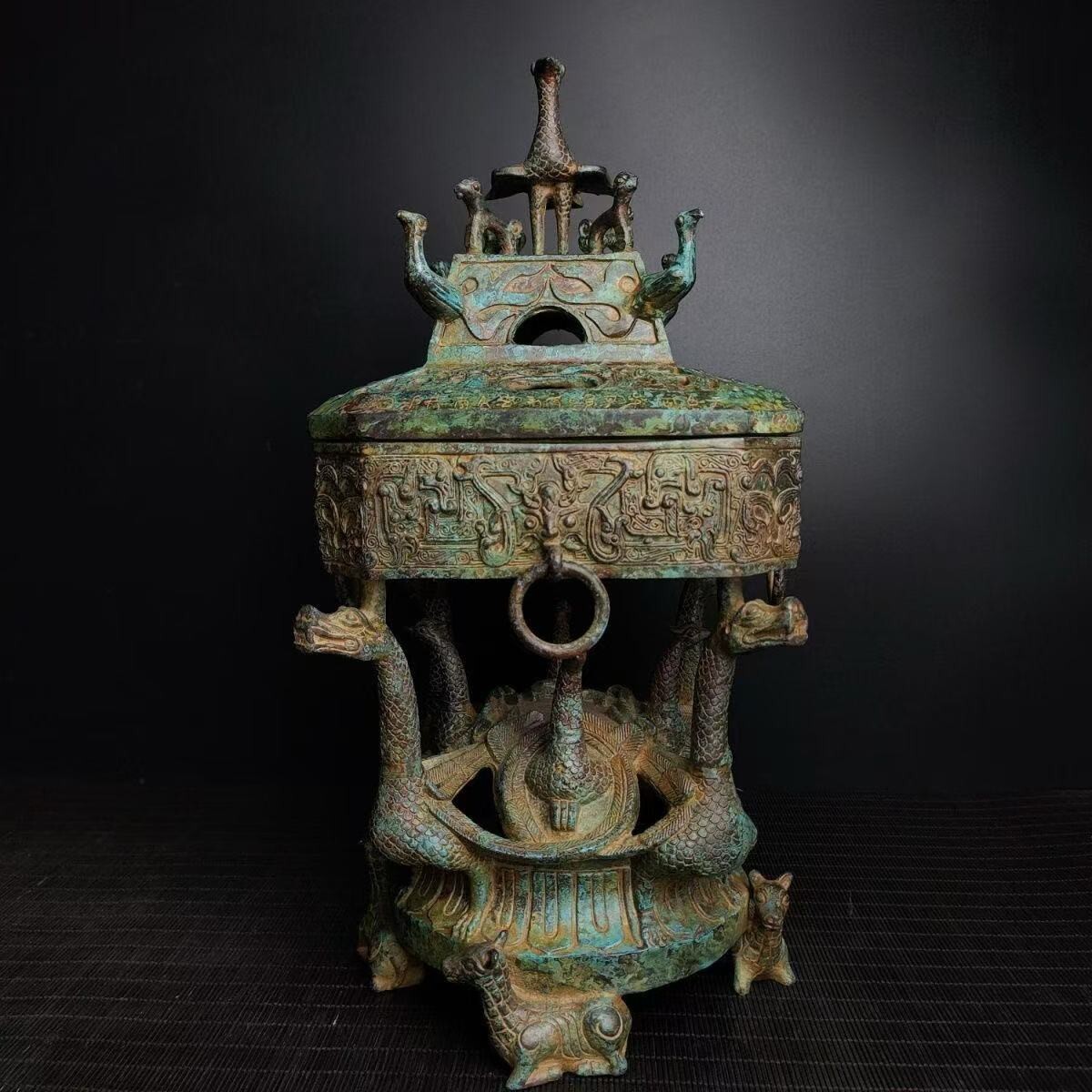 Yahoo!オークション - y541【珍寳斎】旧家収蔵 戦国 青銅 立鳥盤 竜方...