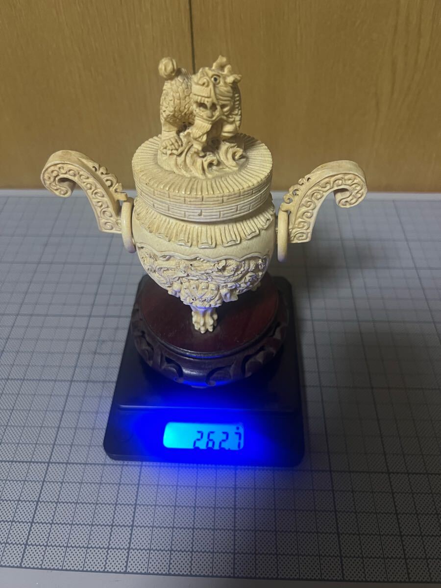 香炉 置物 中国美術 象牙風 天然素材 彫刻 細密彫刻 時代物 香 香炉 置物 中国美術 象牙風 天然素材 彫刻 細密彫刻 時代物 香