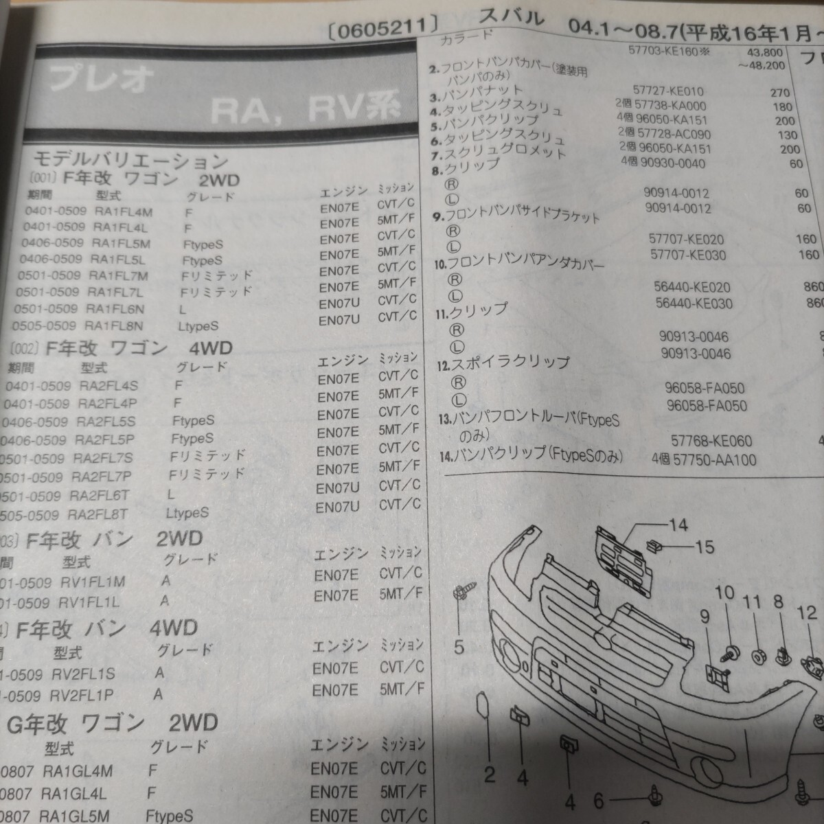 Yahoo!オークション - 【パーツガイド】 スバル プレオ (RA RV系)...