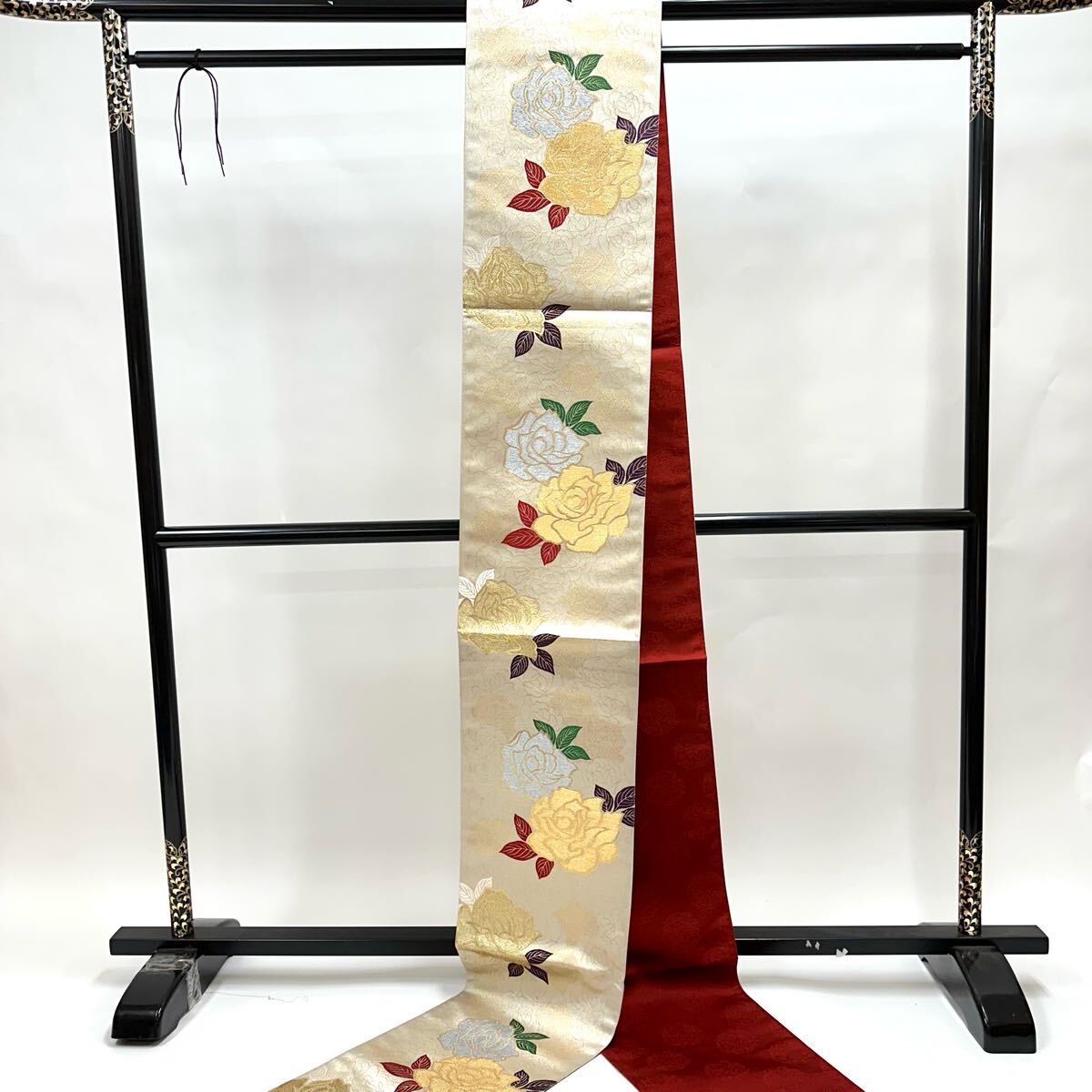 Yahoo!オークション - 【七福】c502 逸品 高級品 正絹 袋帯 六通 バラ ...