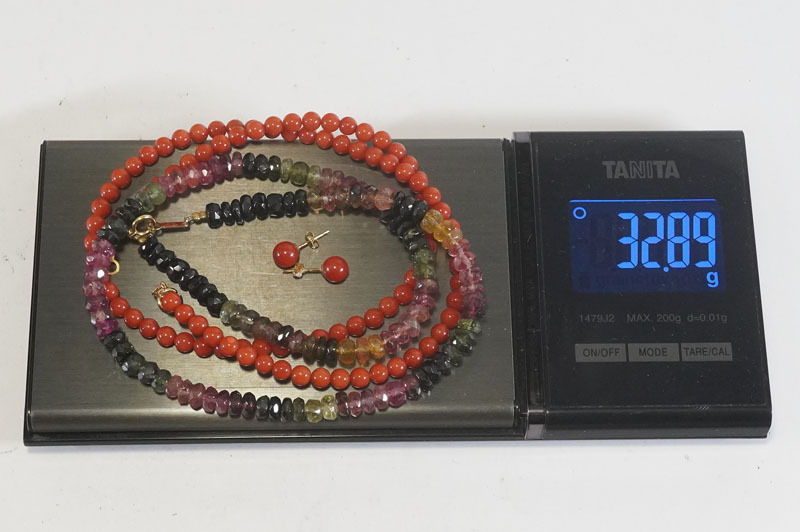 Yahoo!オークション - 【e329】K18/18K 珊瑚 トルマリン ネックレス ピ...