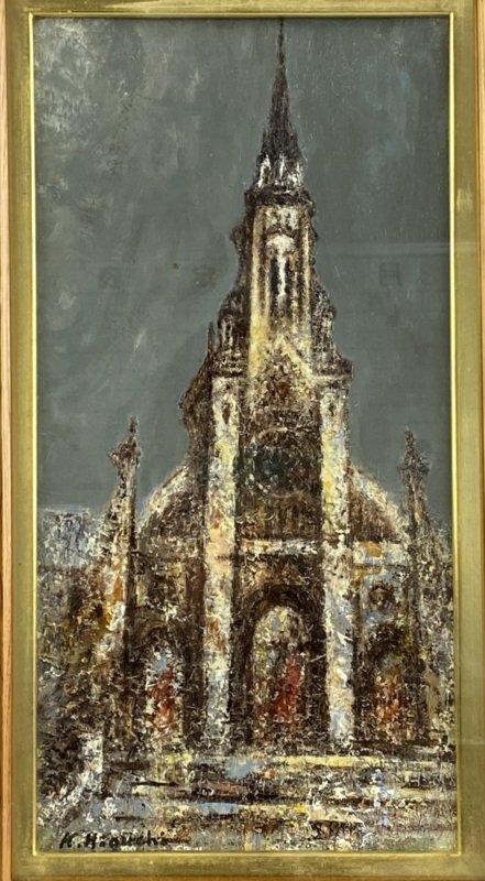 i1359 真作 樋口加六 師 林武 風景画 油彩 建物 額装 独立美術 i1359 真作 樋口加六 師 林武 風景画 油彩 建物 額装 独立美術