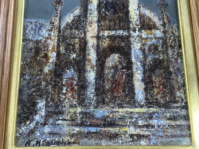 i1359 真作 樋口加六 師 林武 風景画 油彩 建物 額装 独立美術 i1359 真作 樋口加六 師 林武 風景画 油彩 建物 額装 独立美術
