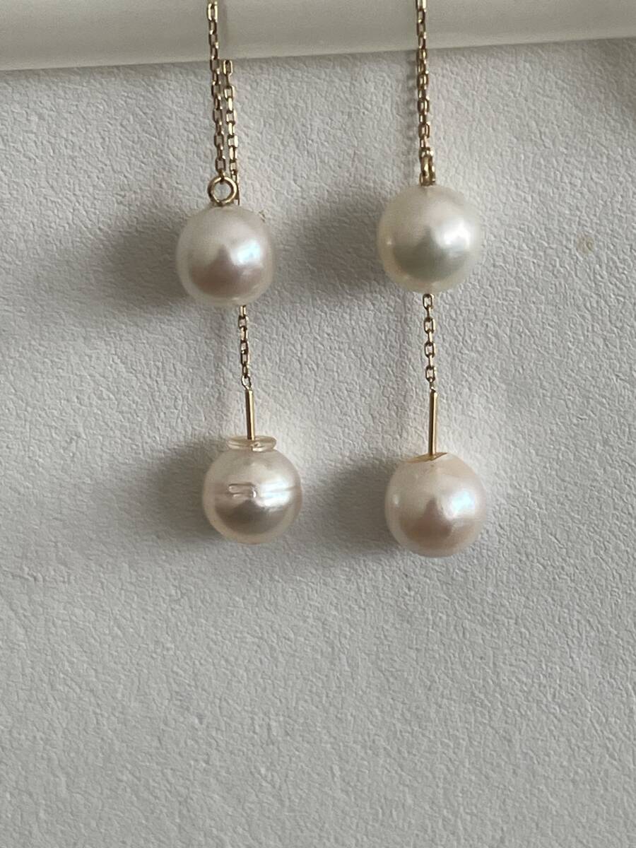 Yahoo!オークション - K18あこや真珠7.9m m アメリカンロングピアス ...