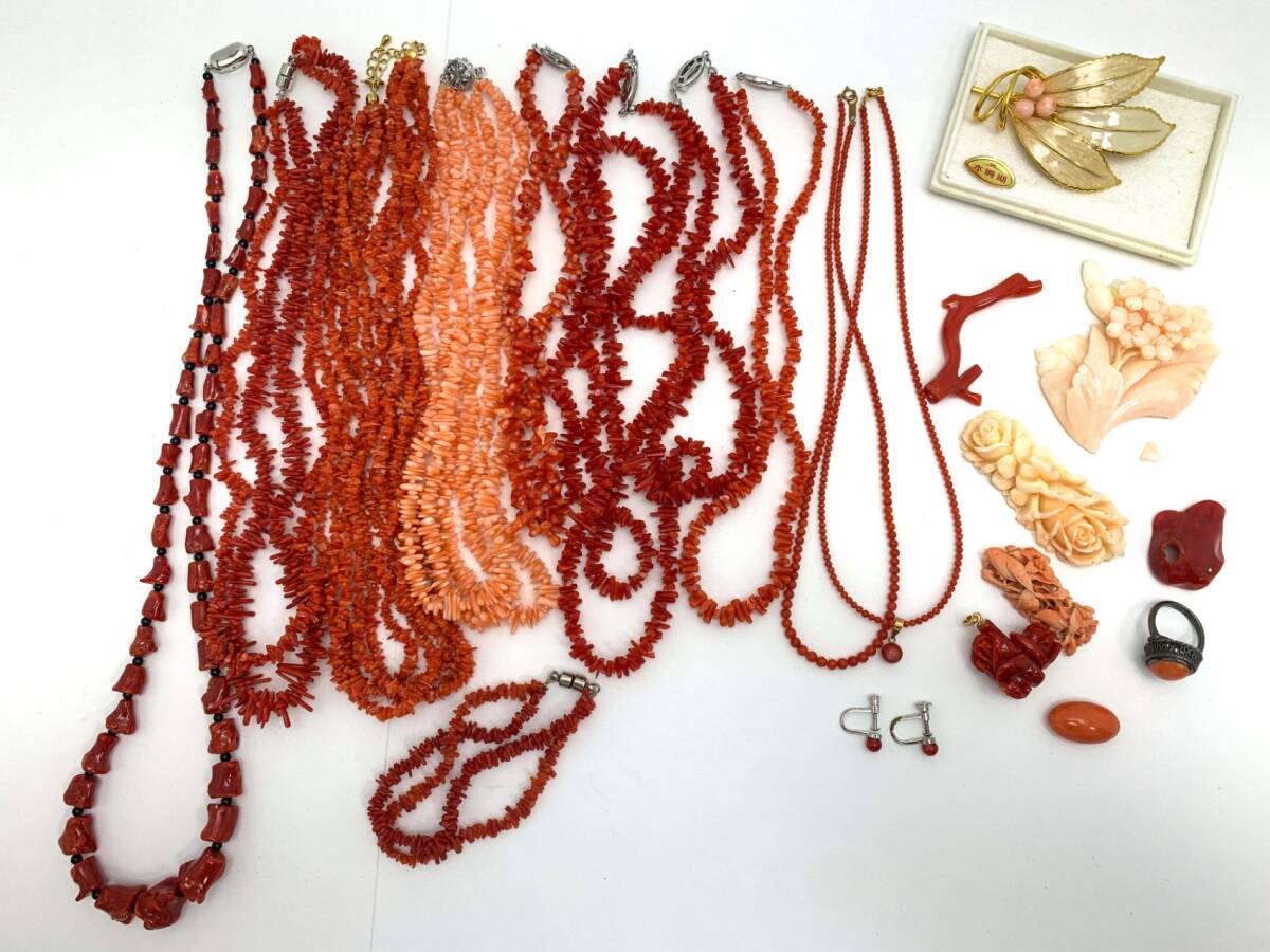 Yahoo!オークション - K18 SV 等 シルバー サンゴ ネックレス 指輪 ブ...