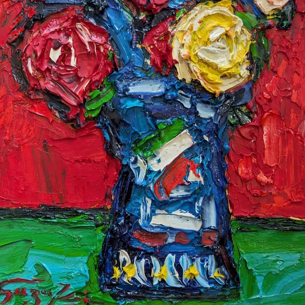 ☆収集家放出//日本画家 鈴木マサハル 肉筆 油彩画『薔薇//バラ ☆収集家放出//日本画家 鈴木マサハル 肉筆 油彩画『薔薇//バラ