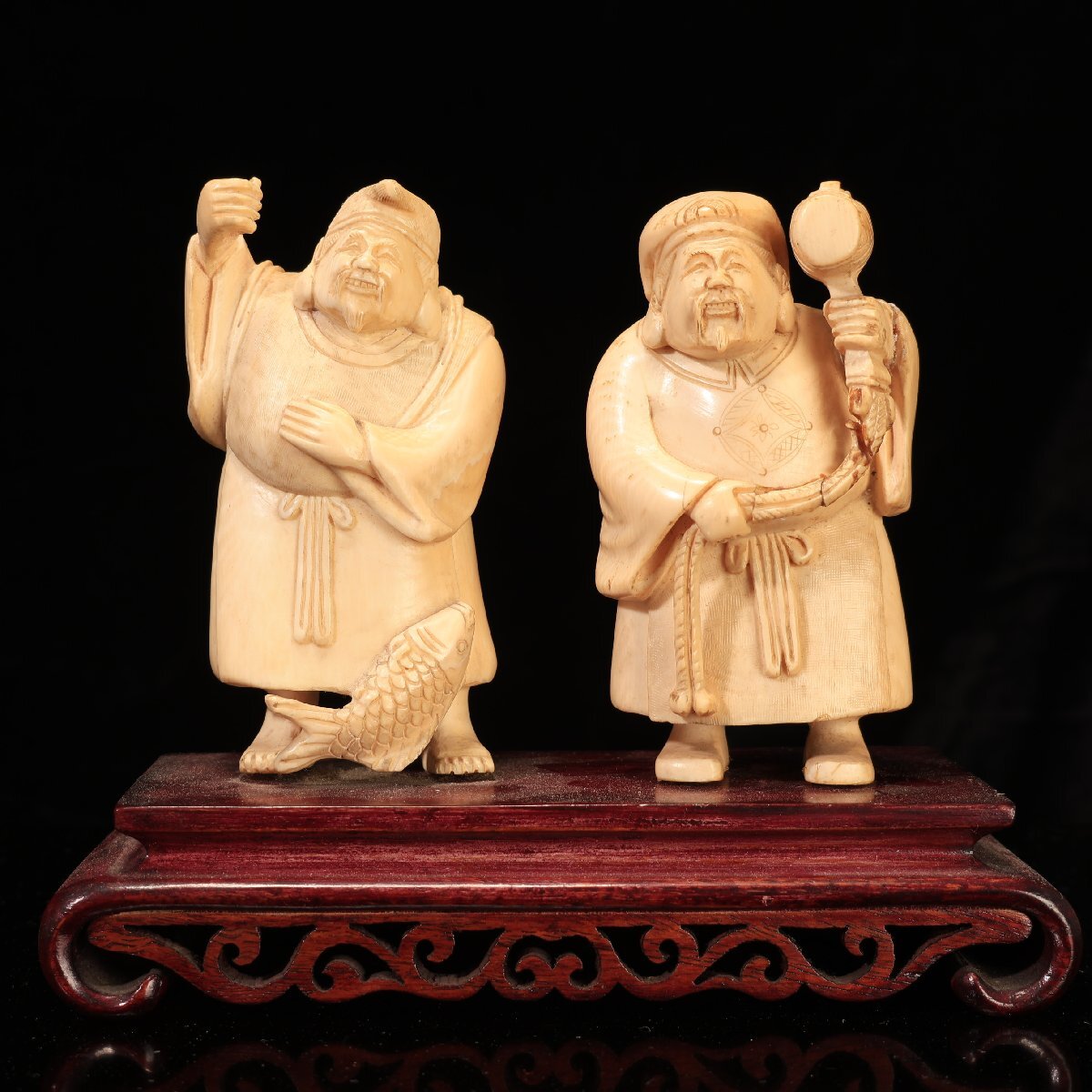 Yahoo!オークション - 【珍品堂】1円から C065 置物 七福神 台座付 細...