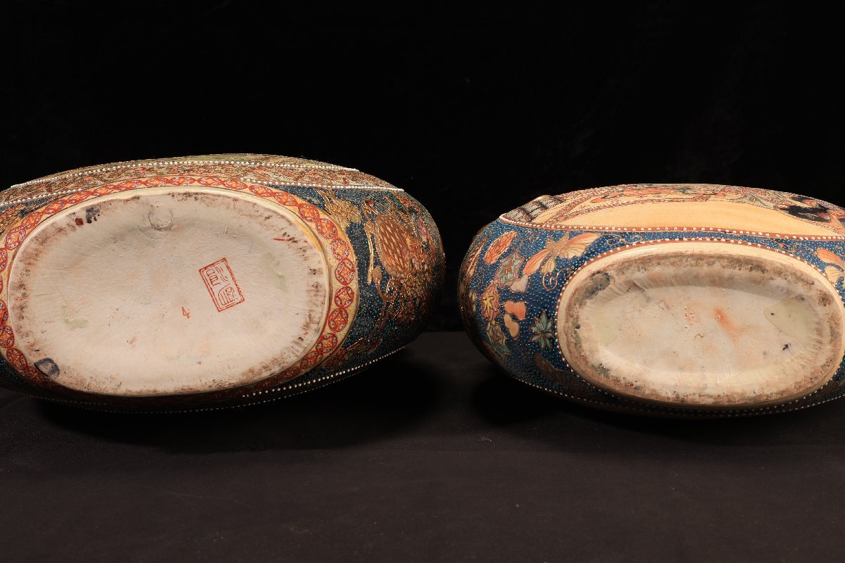 珍品堂】1円 B082 薩摩焼 金彩人物戦国図と美人絵 2点 飾り壺 珍品堂】1円 B082 薩摩焼 金彩人物戦国図と美人絵 2点 飾り壺