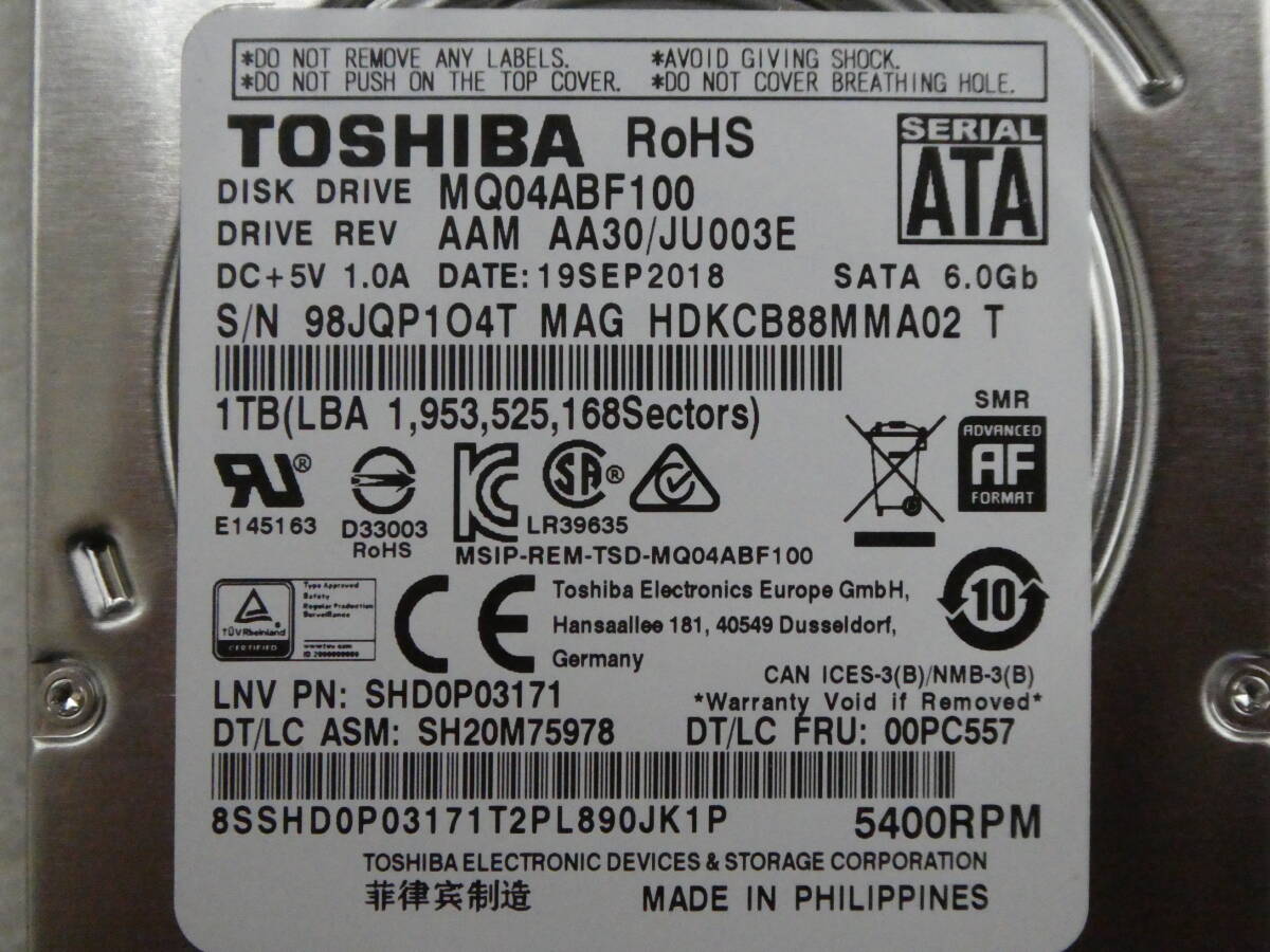 Yahoo!オークション - 1TB HDD TOSHIBA MQ04ABF100 SATA600 5400rpm 1...