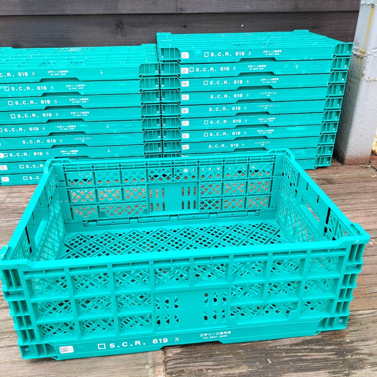 Yahoo!オークション - 送料無料 20個中古折り畳みコンテナL59.5cms×W4...