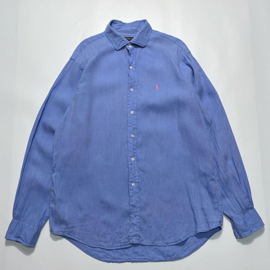 POLO Ralph Lauren ラルフローレン 長袖リネンシャツ L 青 POLO Ralph Lauren ラルフローレン 長袖リネンシャツ L 青
