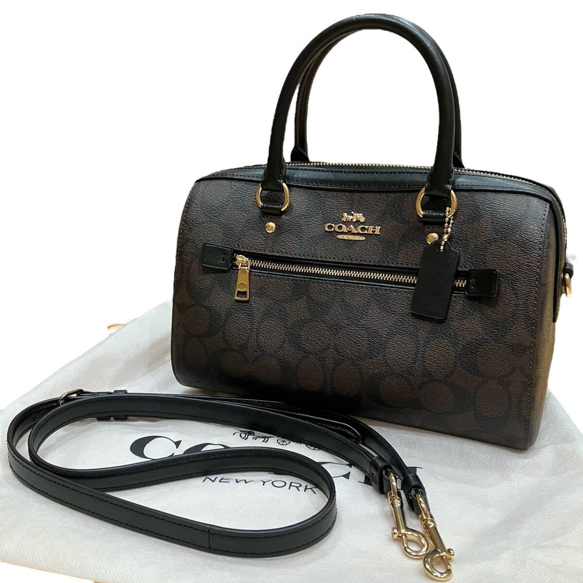 COACH コーチ シグネチャー ローアンサッチェル PVC 2WAY ハンドバッグ ショルダー ミニボストン ブラウン系 F83607(ハンドバッグ)｜売買されたオークション情報、yahoo ...