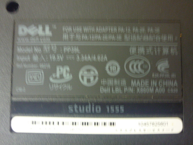 Yahoo!オークション - BIOS確認済み ノートPC Dell Studio 1555/PP39L...
