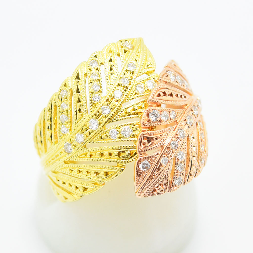 Yahoo!オークション - ダイヤモンド 0.29 リング 葉っぱ リーフ K18 K1...