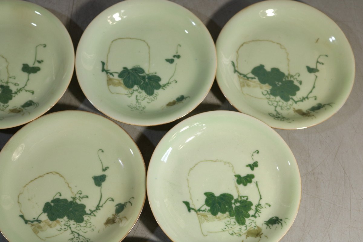 Yahoo!オークション - T923 青磁手塩皿 9枚 和骨董 小皿 アンティーク ...