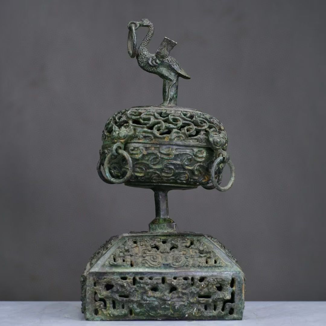 Yahoo!オークション - O17旧家収蔵 春秋 青銅 鏤空 鳳鳥 薫炉 置物