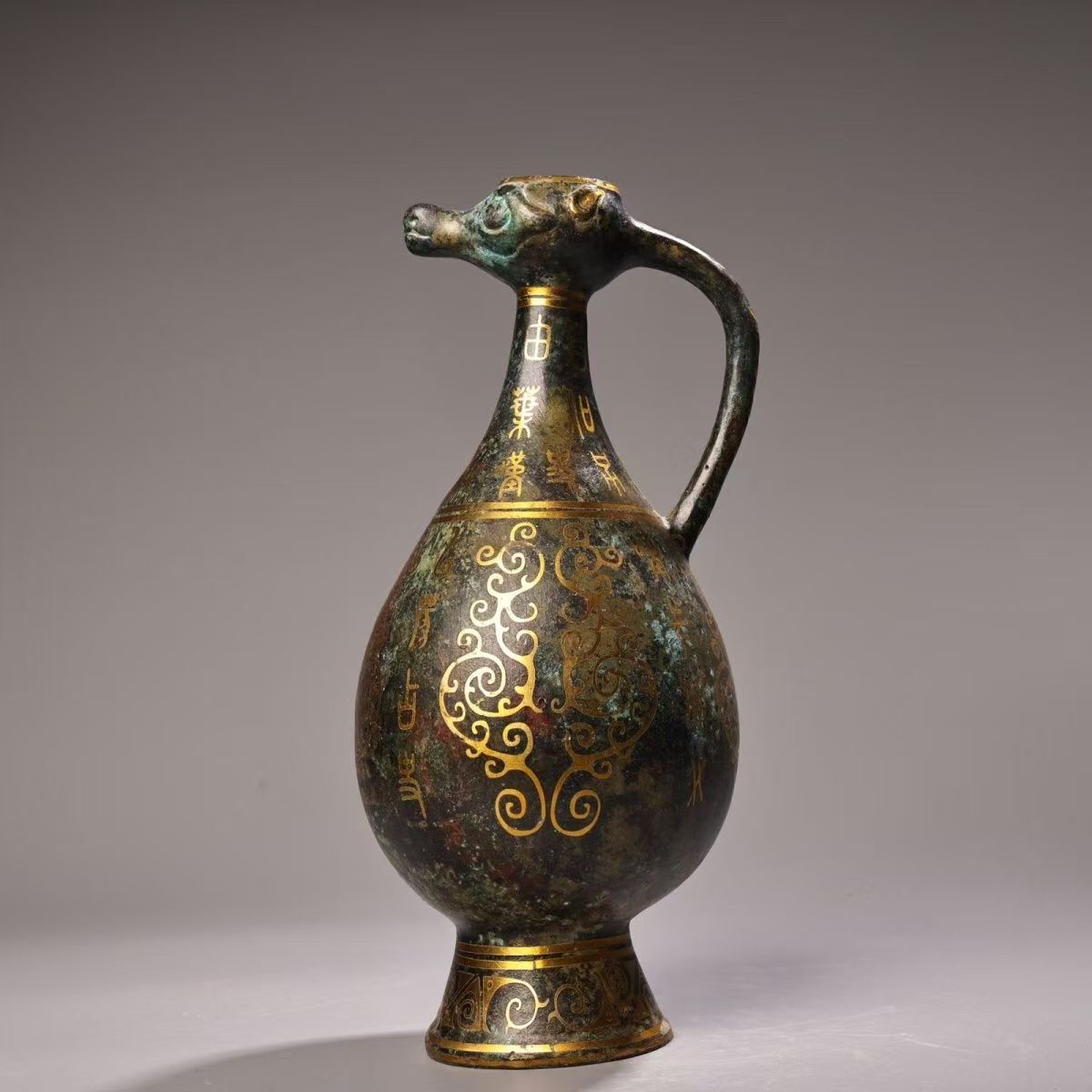 Yahoo!オークション - K19旧家収蔵 青銅器錯金提把酒壺 置物