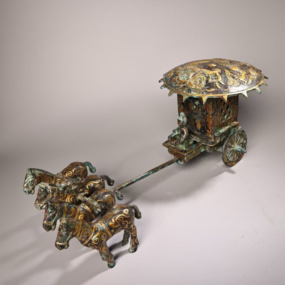 Yahoo!オークション - M71旧家収蔵 青銅器 錯金 馬拉車 置物
