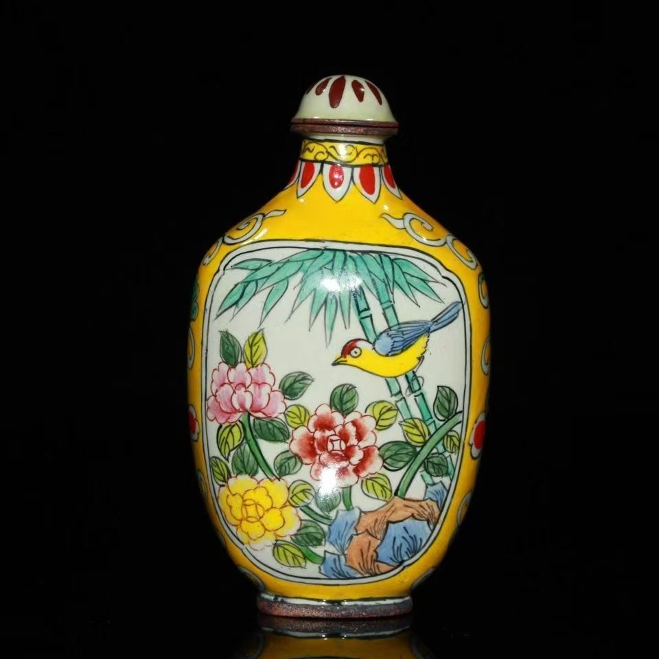 Yahoo!オークション - J30中国美術 琺瑯彩花鳥鼻煙壺 置物