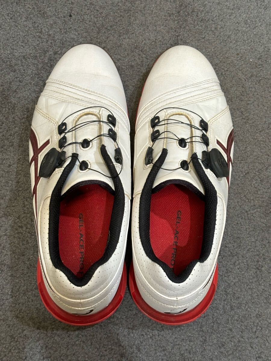 Yahoo!オークション - asics アシックス ゴルフシューズ 白×レッド TG...