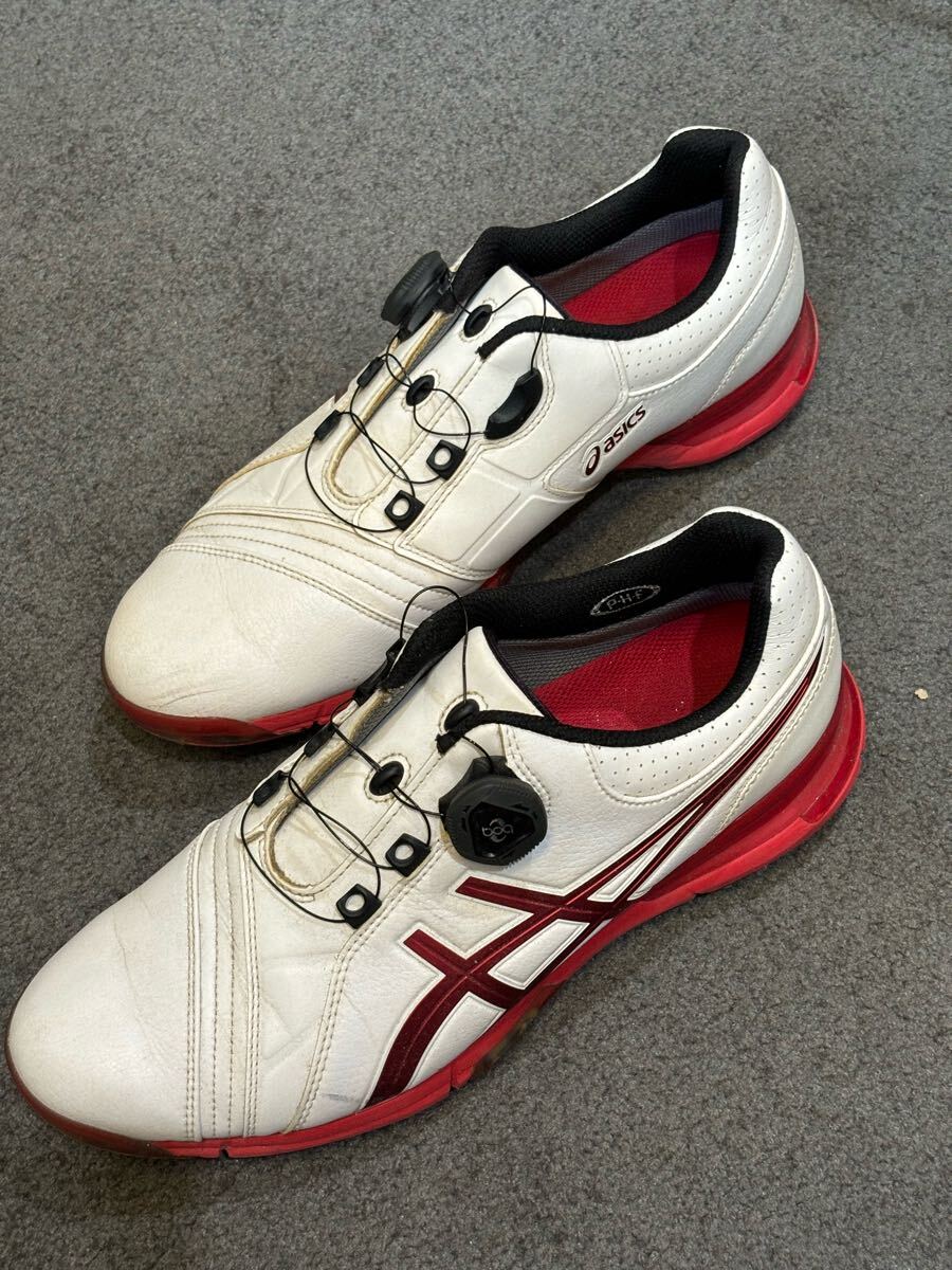 Yahoo!オークション - asics アシックス ゴルフシューズ 白×レッド TG...