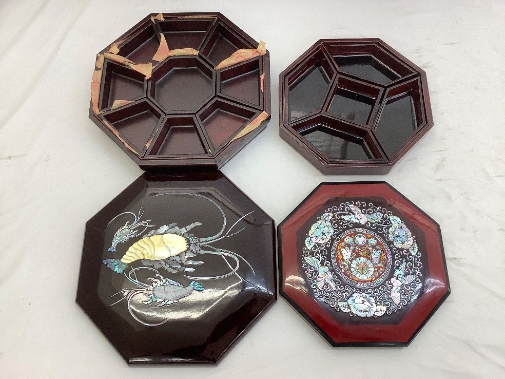 螺鈿漆器まとめ/茶托/螺鈿衣桁/机/ジュエリーケース 他 未使用品 螺鈿漆器まとめ/茶托/螺鈿衣桁/机/ジュエリーケース 他 未使用品