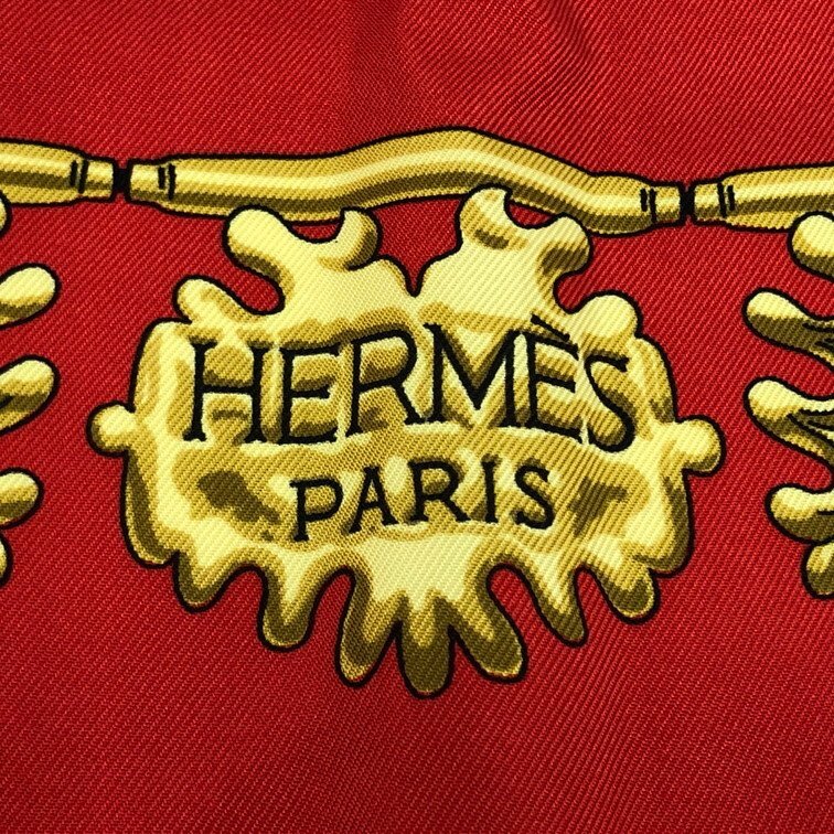 HERMES エルメス スカーフ カレ 90 黄金の騎士 レッド タグ有り HERMES エルメス スカーフ カレ 90 黄金の騎士 レッド タグ有り