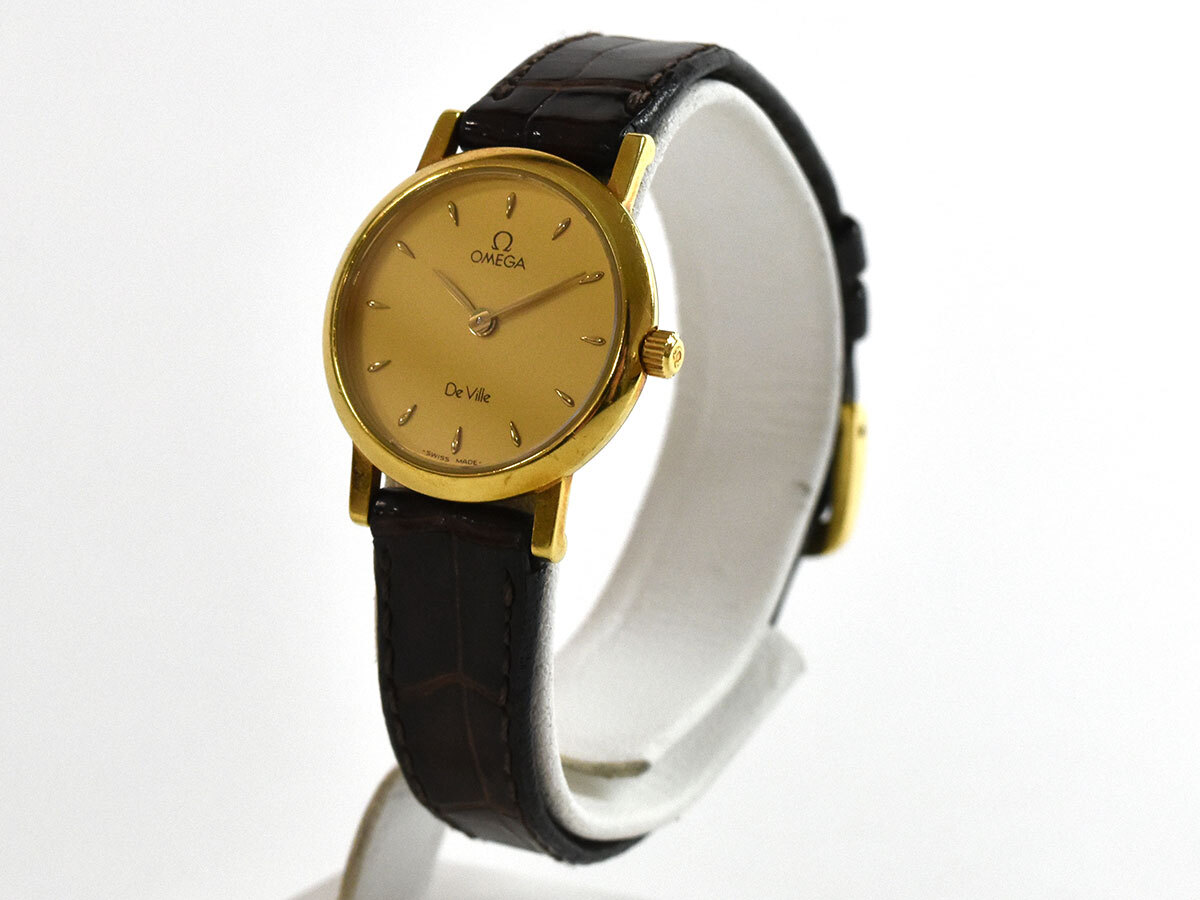217939 OMEGA オメガ デヴィル デビル 腕時計 クォーツ ラウンド K18 レザー 革 ゴールド ブラウン レディース/ D(デビル)｜売買されたオークション情報、yahooの商品 ...