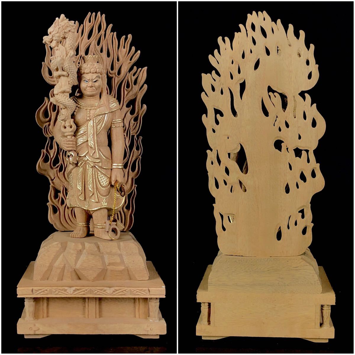 Yahoo!オークション - 【後】仏教美術 不動明王像 仏像 玉眼 木製 木彫...