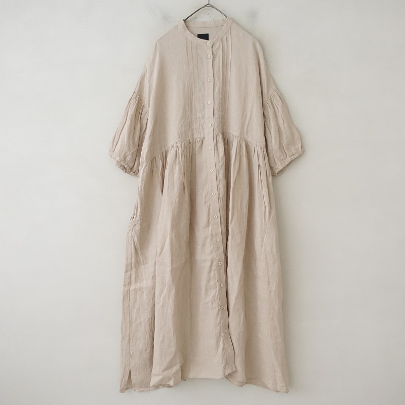 TANDEY オオカミとフクロウ *フクロウと月の音のアナベル/7分袖リネンワンピース*ベージュ切替ギャザー羽織(2-2503-640)【22D52】 Mサイズ