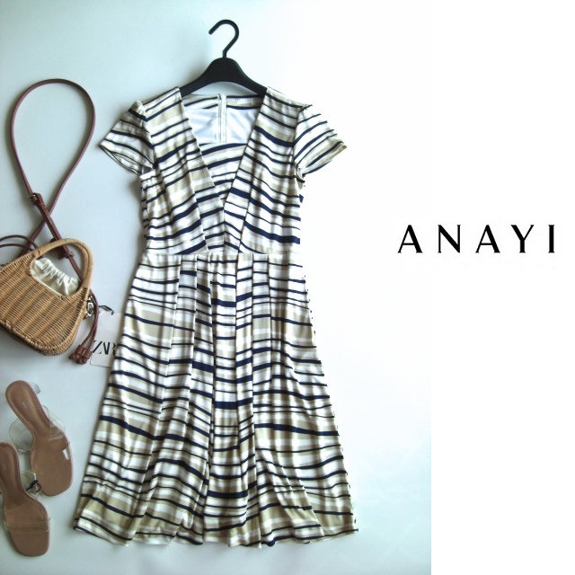 Yahoo!オークション - アナイANAYIマルチストライプワンピース38 ベー...