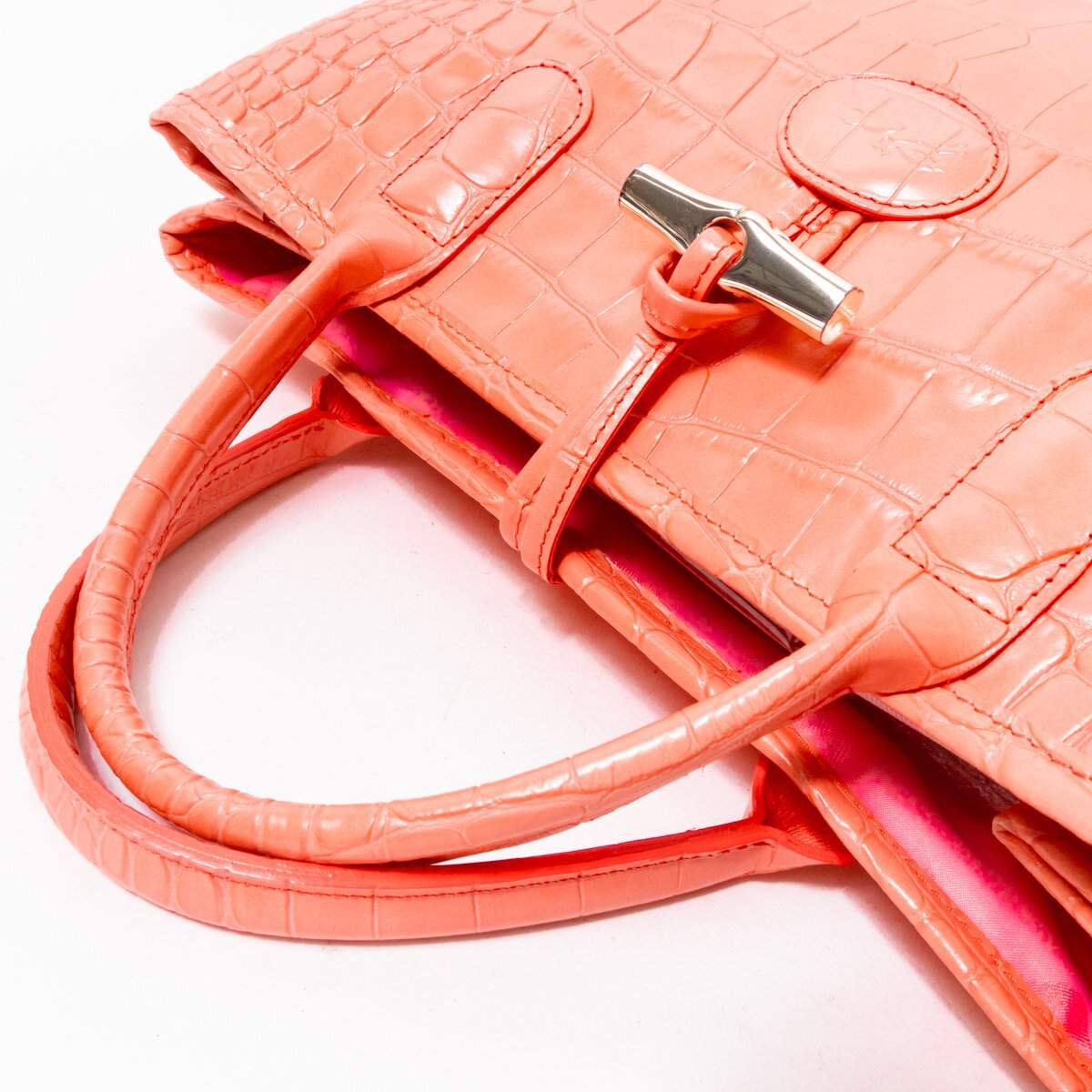 1円スタート】Longchamp ロンシャン フランス製 クロコ型押し 1円スタート】Longchamp ロンシャン フランス製 クロコ型押し