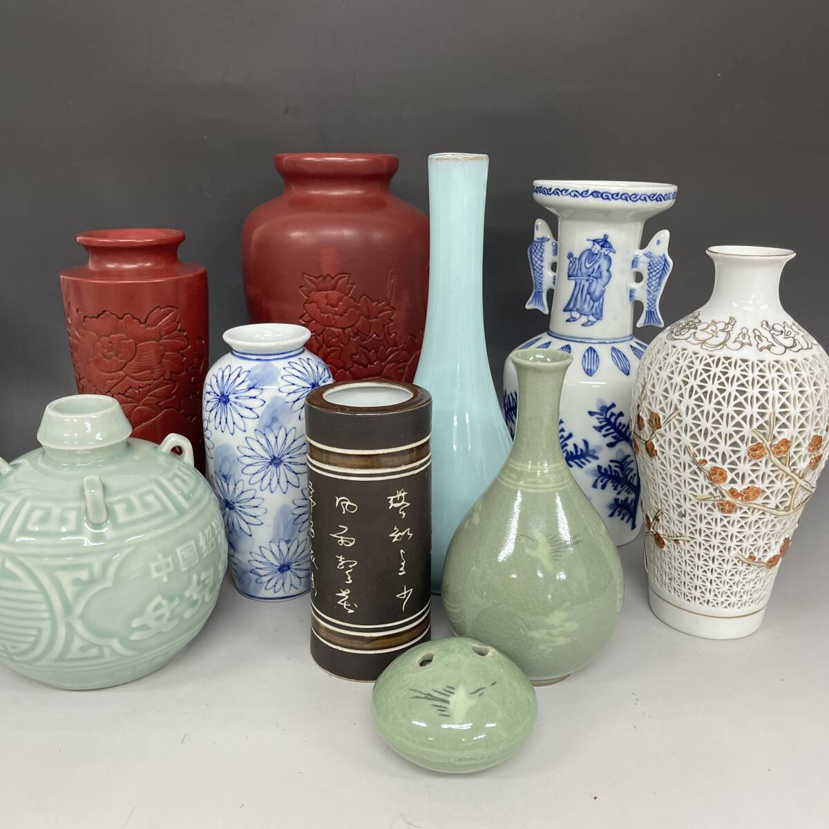 Yahoo!オークション - KF8/5 花瓶 まとめて15点 花器 焼き物 素焼き 京...