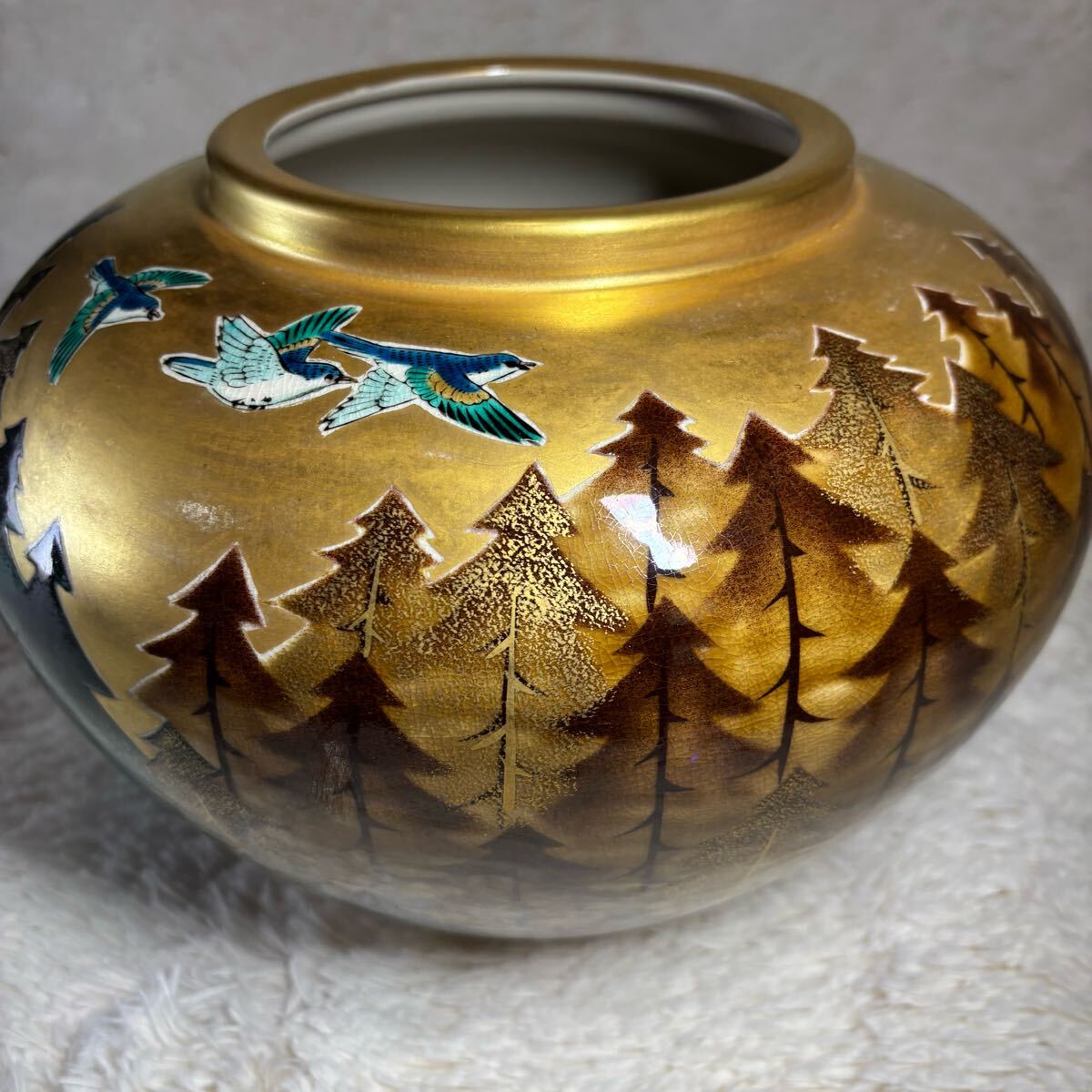 九谷焼 山上竹鳳 金襴青手山水図特大花瓶 最上位作 極上品 竹鳳 九谷焼 山上竹鳳 金襴青手山水図特大花瓶 最上位作 極上品 竹鳳