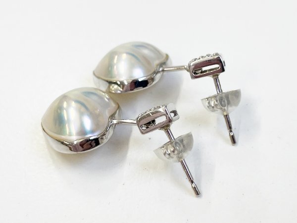 ピアス K18 WG 金 マベパール ハート スクエア デザイン 宝石 ピアス K18 WG 金 マベパール ハート スクエア デザイン 宝石