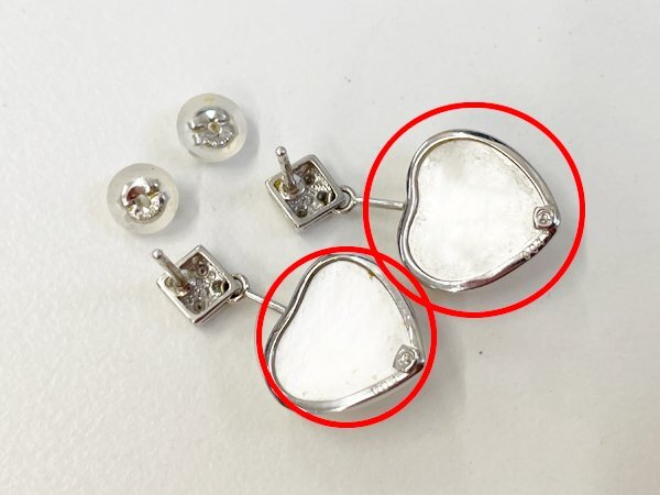 ピアス K18 WG 金 マベパール ハート スクエア デザイン 宝石 ピアス K18 WG 金 マベパール ハート スクエア デザイン 宝石