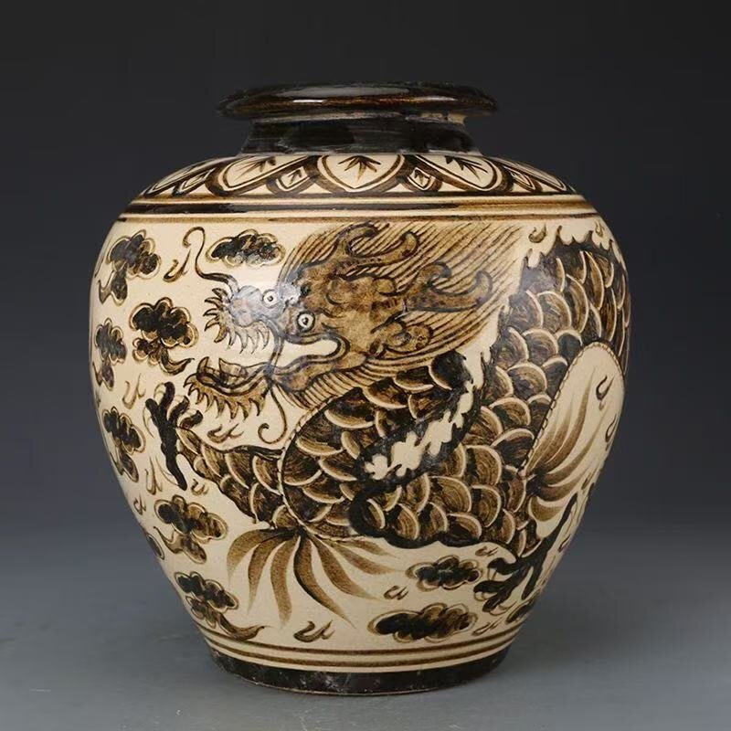 Yahoo!オークション - F342 旧家収蔵 宋吉州窯は彩竜紋缶 置物 EPD