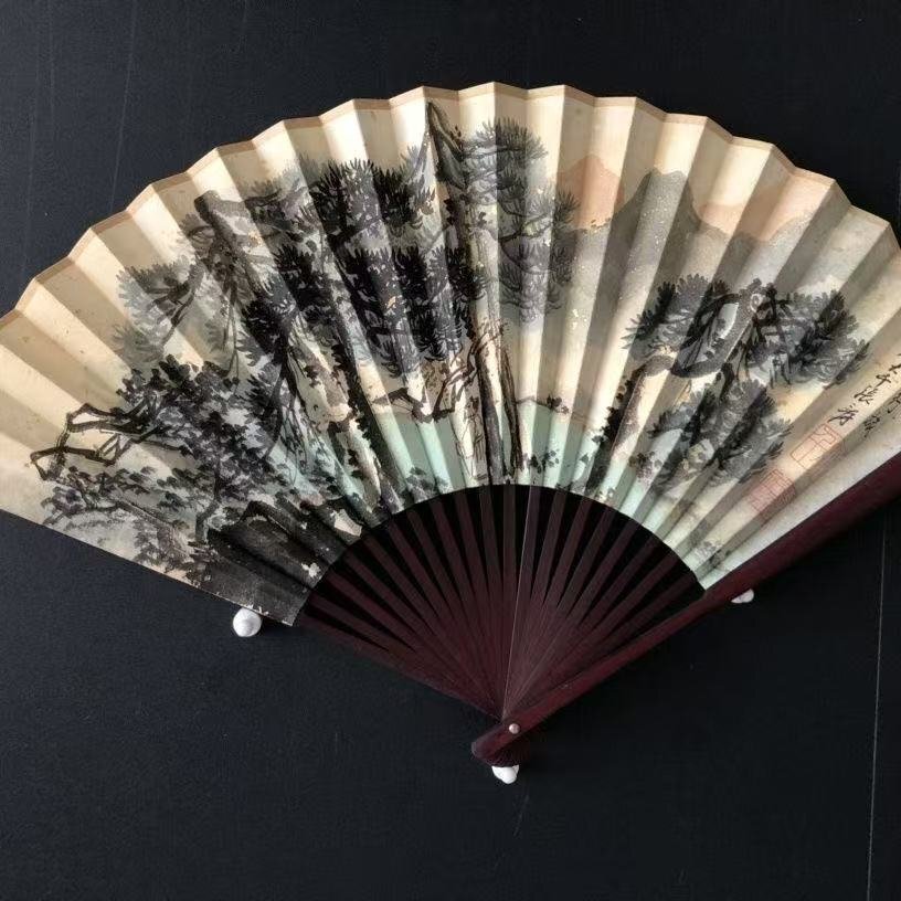 Yahoo!オークション - F319 旧家収蔵 張大千山水扇 置物 iEP