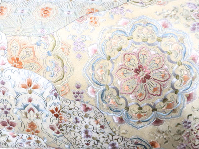 京都一輝堂》【着物】袋帯 太鼓柄 中国 蘇州刺繍 西陣織 正倉院 京都一輝堂》【着物】袋帯 太鼓柄 中国 蘇州刺繍 西陣織 正倉院