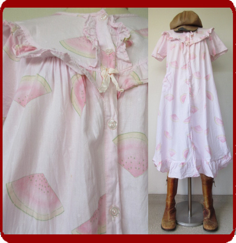 古着♪レトロ・Vintageピンクスイカ柄!ネグリジェワンピ 古着♪レトロ・Vintageピンクスイカ柄!ネグリジェワンピ