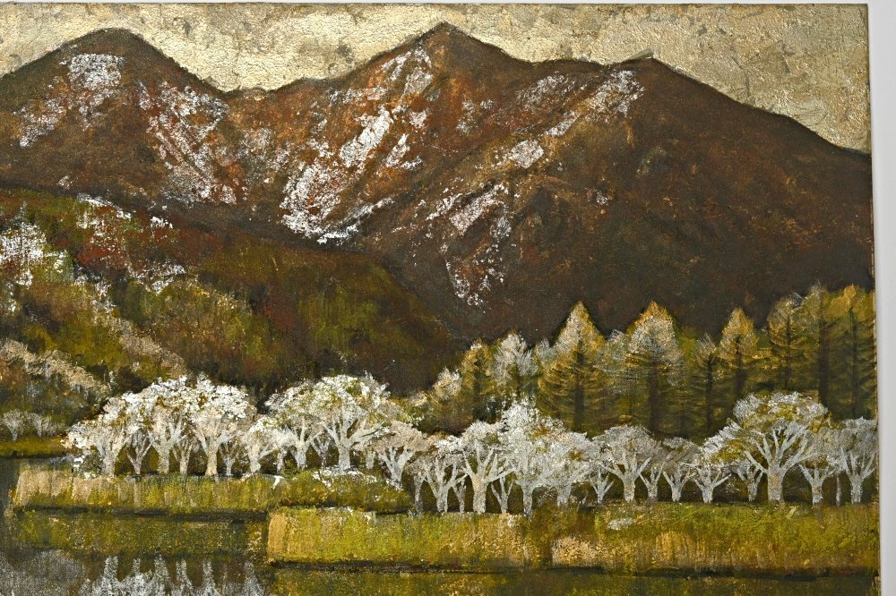 IC0403◇杉原元人 山水画 金箔 額装 上高地◇日展参与 児玉希望 IC0403◇杉原元人 山水画 金箔 額装 上高地◇日展参与 児玉希望