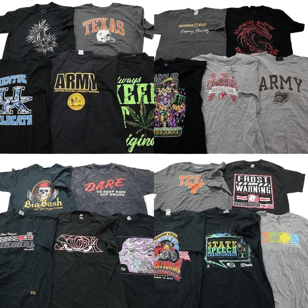 古着卸 まとめ売り 黒 グレー ボディ プリント 半袖Tシャツ 20枚セット メンズ L カレッジ風 ミリタリー バイク MZ6886 1円スタート(丸首)｜売買されたオークション情報 ...