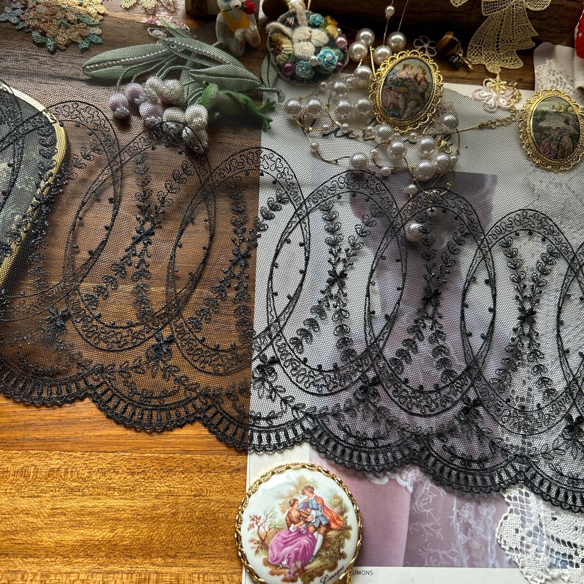 Yahoo!オークション - 1m ラメ糸黒チュールレース P3-90