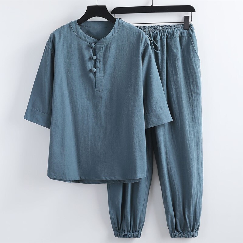 Yahoo!オークション - P073-L 綿麻上下セット メンズ リネン セットア...